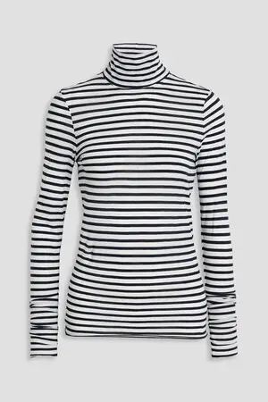 Rag & Bone Gaia Striped Organic Cottonjersey Turtleneck Top - White