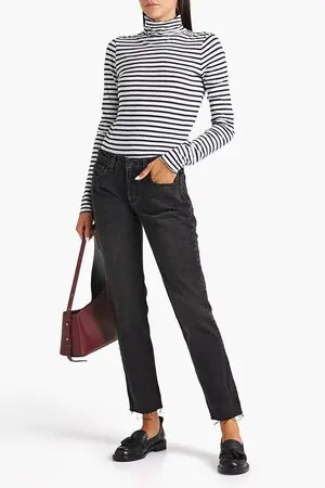 Rag & Bone Gaia Striped Organic Cottonjersey Turtleneck Top
