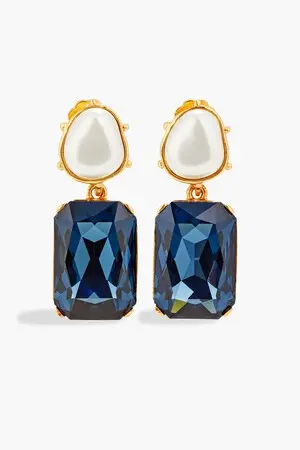 Oscar De La Renta Goldtone, Crystal And Faux Pearl Clip Earrings - Navy