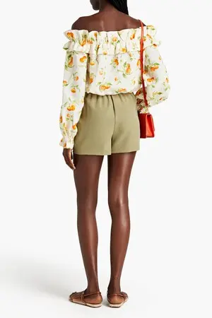 Cami Nyc Off-the-shoulder Printed Linen-gauze Top
