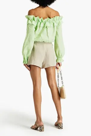 Cami Nyc Off-the-shoulder Linen-gauze Ruffled Cropped Top