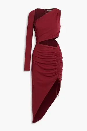 NICHOLAS Asymmetrical Cutout Jersey Dress - Claret