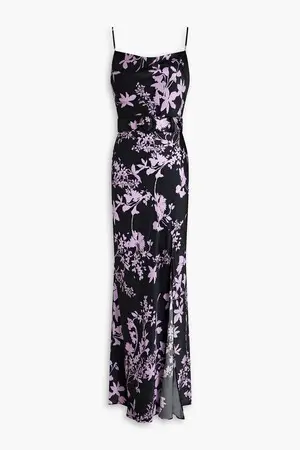 NICHOLAS Belted Floralprint Silksatin Maxi Dress - Midnight Blue