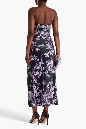 NICHOLAS Belted Floralprint Silksatin Maxi Dress