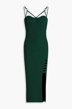 NICHOLAS Cutout Ribbedknit Midi Dress - Forest Green