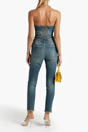 Retrofete Dree Strapless Belted Denim Jumpsuit