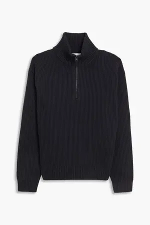 FRAME Ribbed Wool Halfzip Sweater - Black