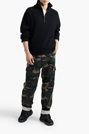 FRAME Ribbed Wool Halfzip Sweater - Black