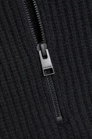FRAME Ribbed Wool Halfzip Sweater - Black