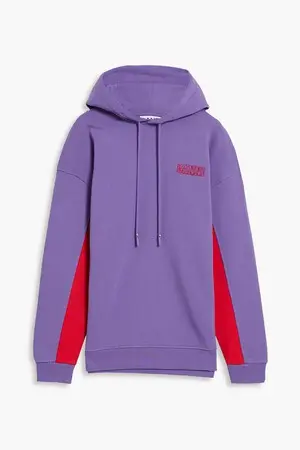 GANNI Embroidered Twotone Cottonblend Fleece Hoodie - Purple