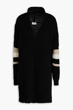 WE NORWEGIANS Apres Ski Striped Ribbed Merino Wool And Cashmereblend Cardigan - Black