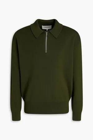 FRAME Ribbed Cotton And Cashmereblend Halfzip Polo Sweater - Army Green