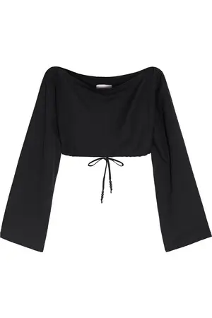 Solid & Striped Cropped Beadembellished Linenblend Top - Black
