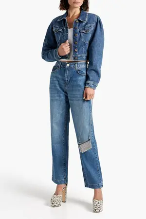 Retrofete Daria Cropped Distressed Denim Jacket