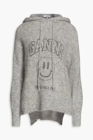 GANNI Mélange Printed Knitted Hoodie