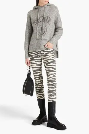GANNI Mélange Printed Knitted Hoodie
