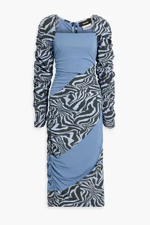 Ruched Printed Midi Dresses