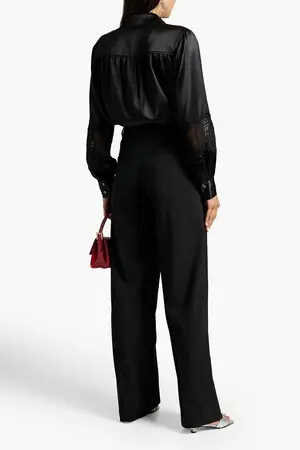 Co Name' Corded Lace Paneled Silk-satin Shirt