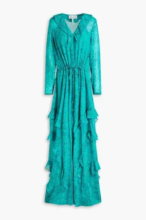 Saloni Izzie Ruffled Printed Silkgeorgette Maxi Dress - Jade