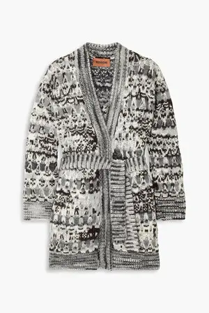 Missoni Belted Intarsiaknit Alpacablend Cardigan - Gray