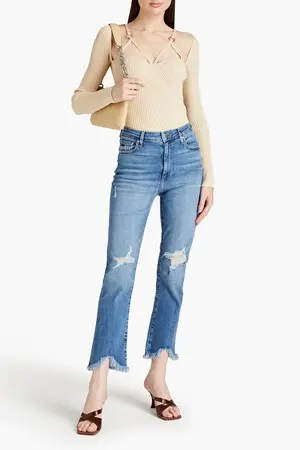 Simkhai River Distressed Highrise Straightleg Jeans - Light Denim