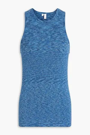 Tibi Ribbed Marled Cotton Tank - Light Blue
