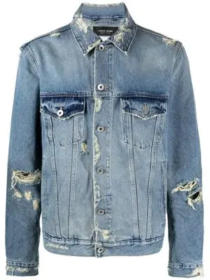 PURPLE BRAND Distressed Denim Trucker Jacket - Blue
