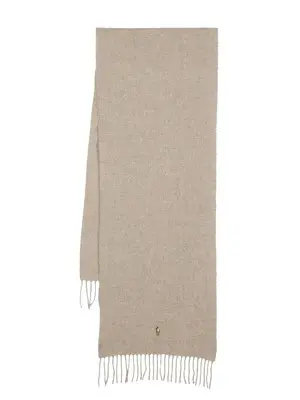 Polo Ralph Lauren Embroidered-logo Fringed Scarf - Neutrals
