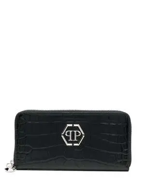 Philipp Plein Crocodile-embossed Leather Purse - Black