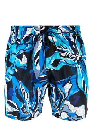 Etro Abstract-print Drawstring Swim Shorts - Blue