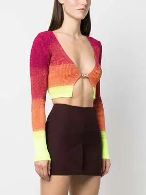Gcds Degradé-effect Lurex Cropped Cardigan - Yellow