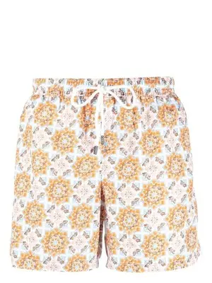 Fedeli Geometric-pattern Swim Shorts - White