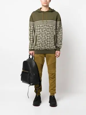 Balmain Flocked-logo Organic-cotton Track Trousers - Green