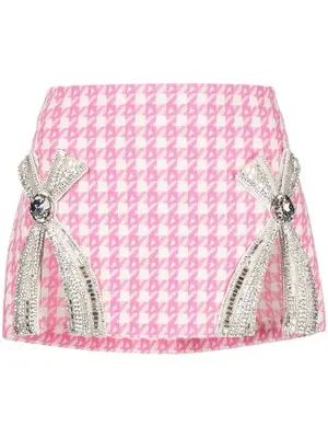 AREA Crystal-embellished Houndstooth Miniskirt