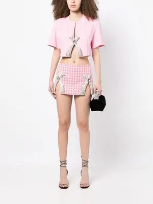 AREA Crystal-embellished Houndstooth Miniskirt