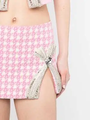 AREA Crystal-embellished Houndstooth Miniskirt