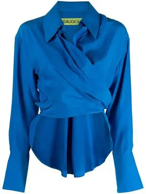 Gauge81 High-low Hem Wrap Shirt - Blue
