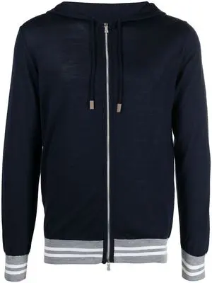 Eleventy Drawstring Zip-up Hoodie - Blue