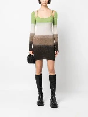 Gcds Knitted Striped Mini Dress - Neutrals