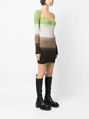 Gcds Knitted Striped Mini Dress - Neutrals