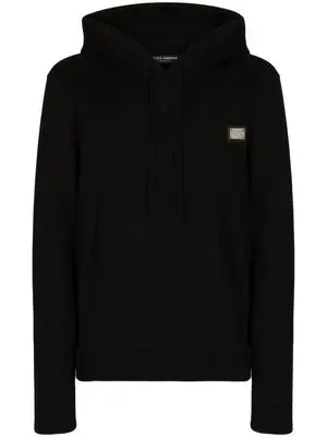 Dolce & Gabbana Wool-cashmere Hoodie With Logo Tag - Black