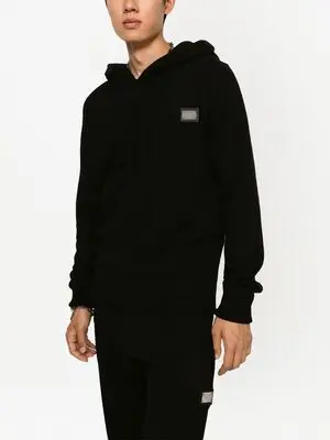 Dolce & Gabbana Wool-cashmere Hoodie With Logo Tag - Black