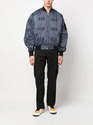 424 Logo-print Quilted Bomber Jacket - Blue