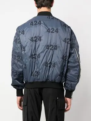 424 Logo-print Quilted Bomber Jacket - Blue