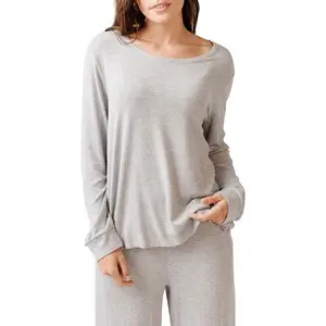 Cozy Earth Rib Long Sleeve Knit Pajama Top - Grey