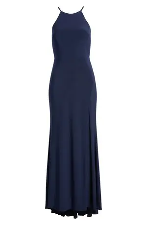 JUMP APPAREL Halter Neck Trumpet Gown - Navy