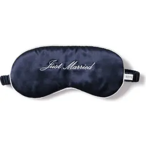 PETITE PLUME Just Married Embroidered Silk Sleep Mask - Navy