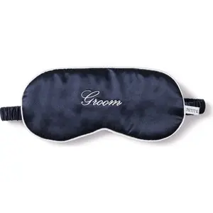 PETITE PLUME Groom Embroidered Silk Sleep Mask - Navy