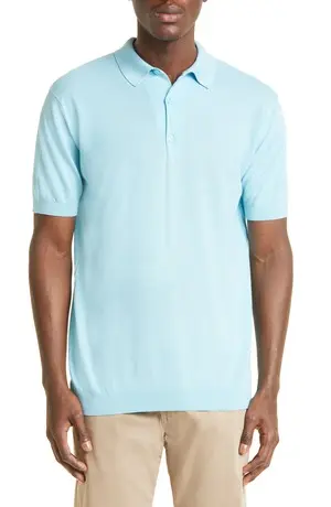 John Smedley Roth Solid Sweater Polo Blue Spring