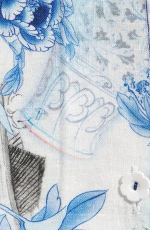 CLIFTON WILSON Print Linen Pocket Square - Blue
